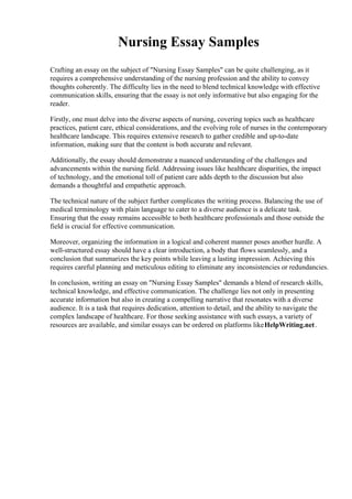 Nursing Essay Samples. Wayne Community College | PDF