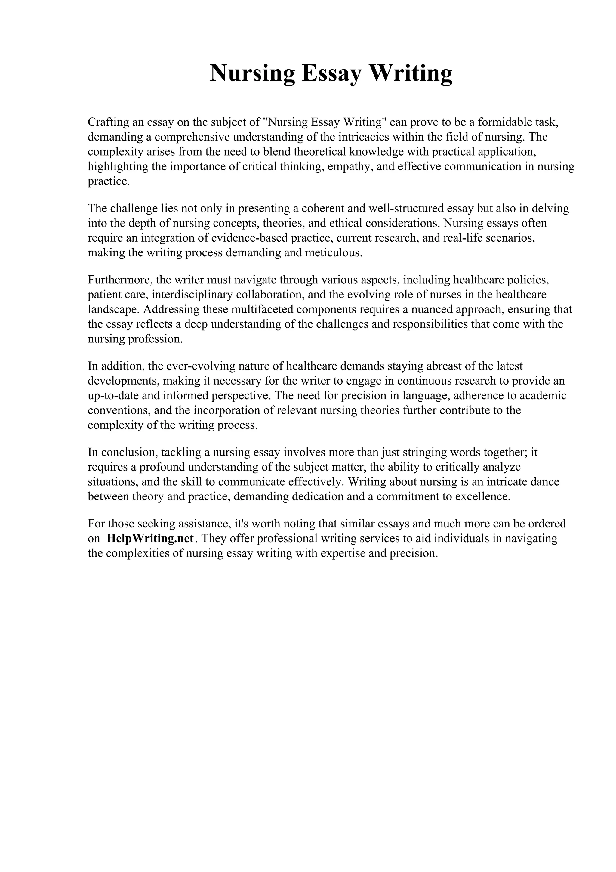 Nursing Essay Writing. Indiana University Southeast | PDF