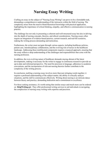 Nursing Essay Writing. Indiana University Southeast | PDF