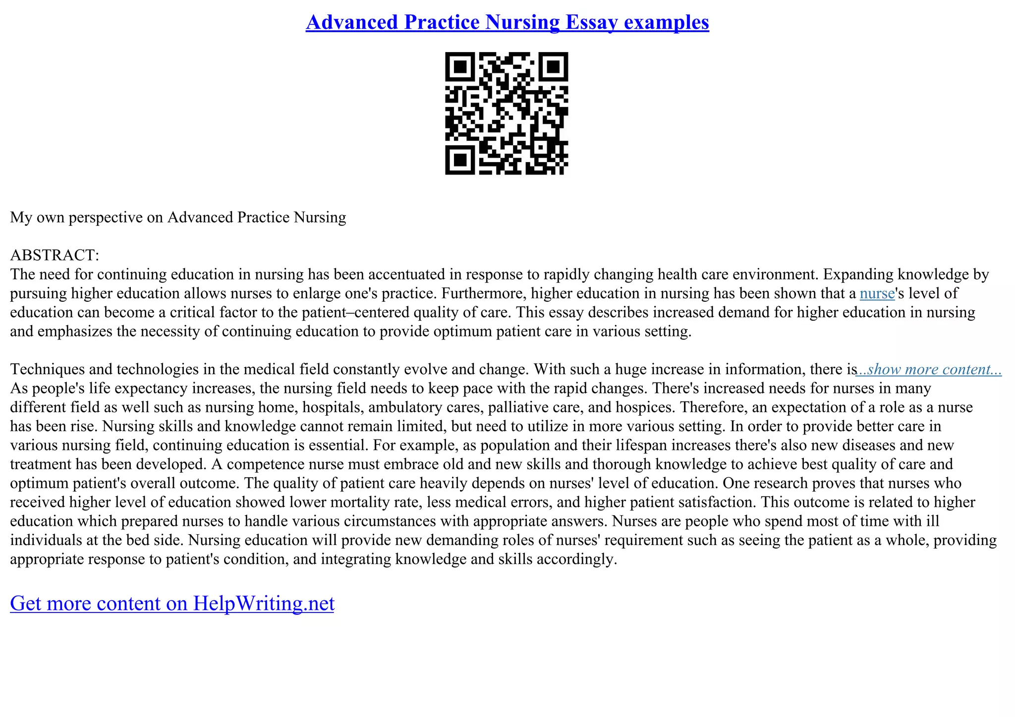 Nursing Exemplar | PDF