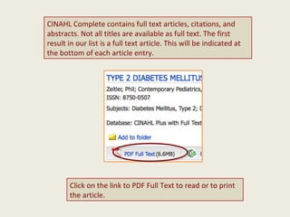 Locating Full Text Articles for Nursing Students | PPT