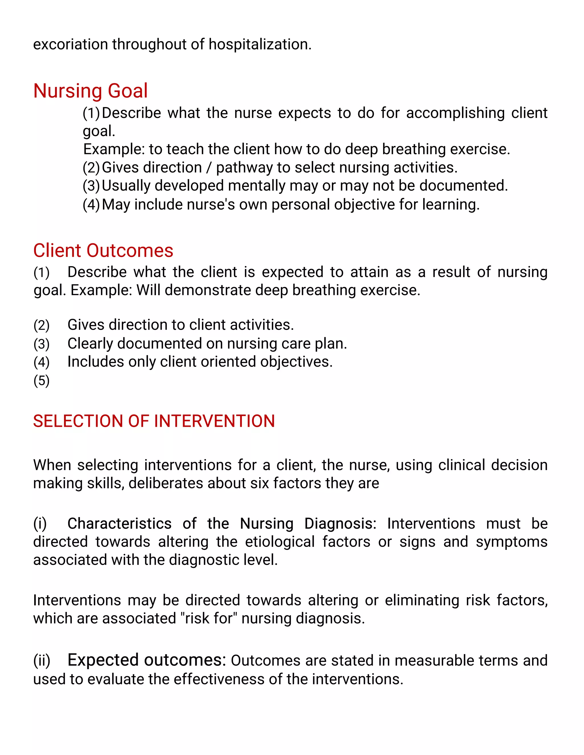 Nursing goal,implementation and evaluation | PDF