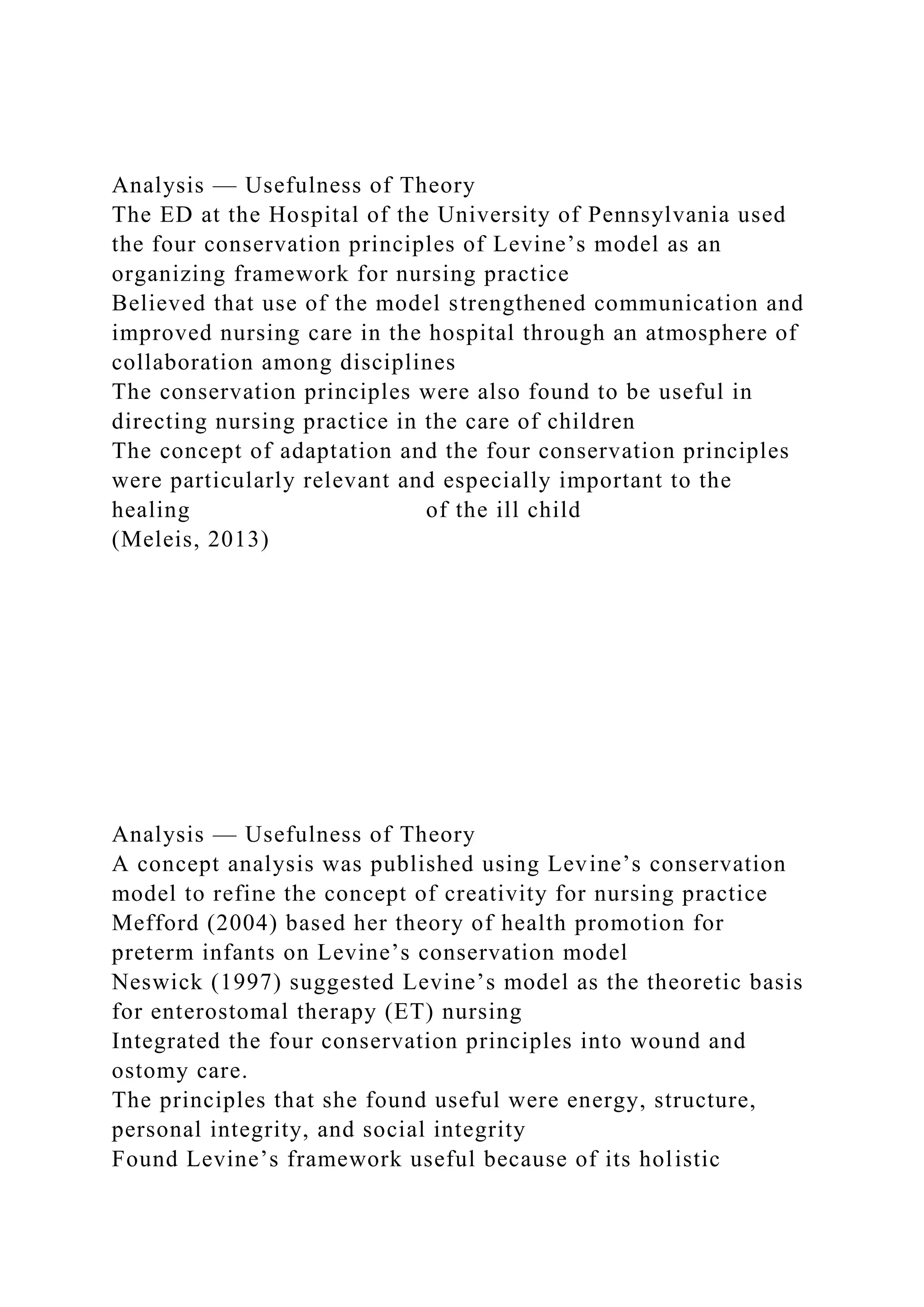 NURSING GRAND THEORYMYRA LEVINE CONSERVATION MODELS.docx