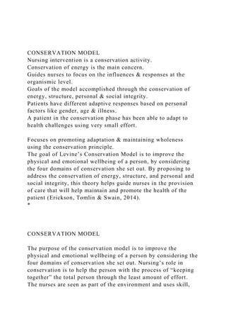 NURSING GRAND THEORYMYRA LEVINE CONSERVATION MODELS.docx