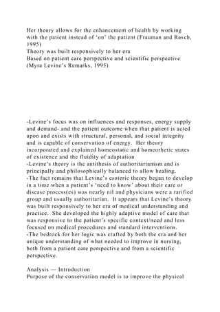 NURSING GRAND THEORYMYRA LEVINE CONSERVATION MODELS.docx