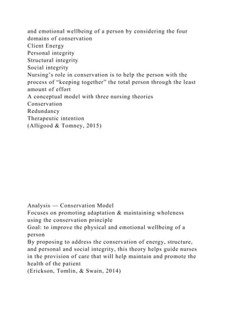 NURSING GRAND THEORYMYRA LEVINE CONSERVATION MODELS.docx