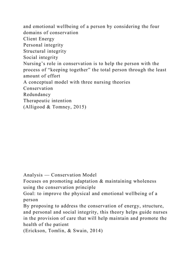 NURSING GRAND THEORYMYRA LEVINE CONSERVATION MODELS.docx | Medical Health