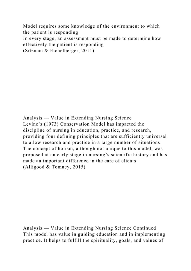 NURSING GRAND THEORYMYRA LEVINE CONSERVATION MODELS.docx | Medical Health