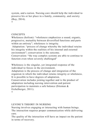 NURSING GRAND THEORYMYRA LEVINE CONSERVATION MODELS.docx