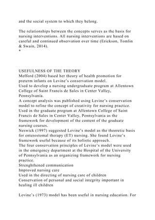 NURSING GRAND THEORYMYRA LEVINE CONSERVATION MODELS.docx