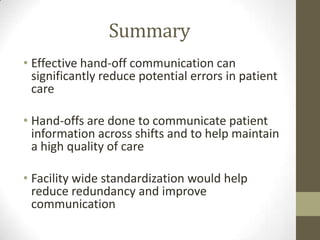 Nursing Handoff, Internet in Education project | PPTX