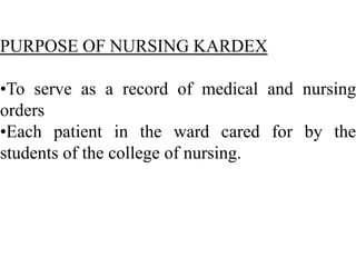 NURSING KARDEX RECORDINGppt.pptx | Medical Health