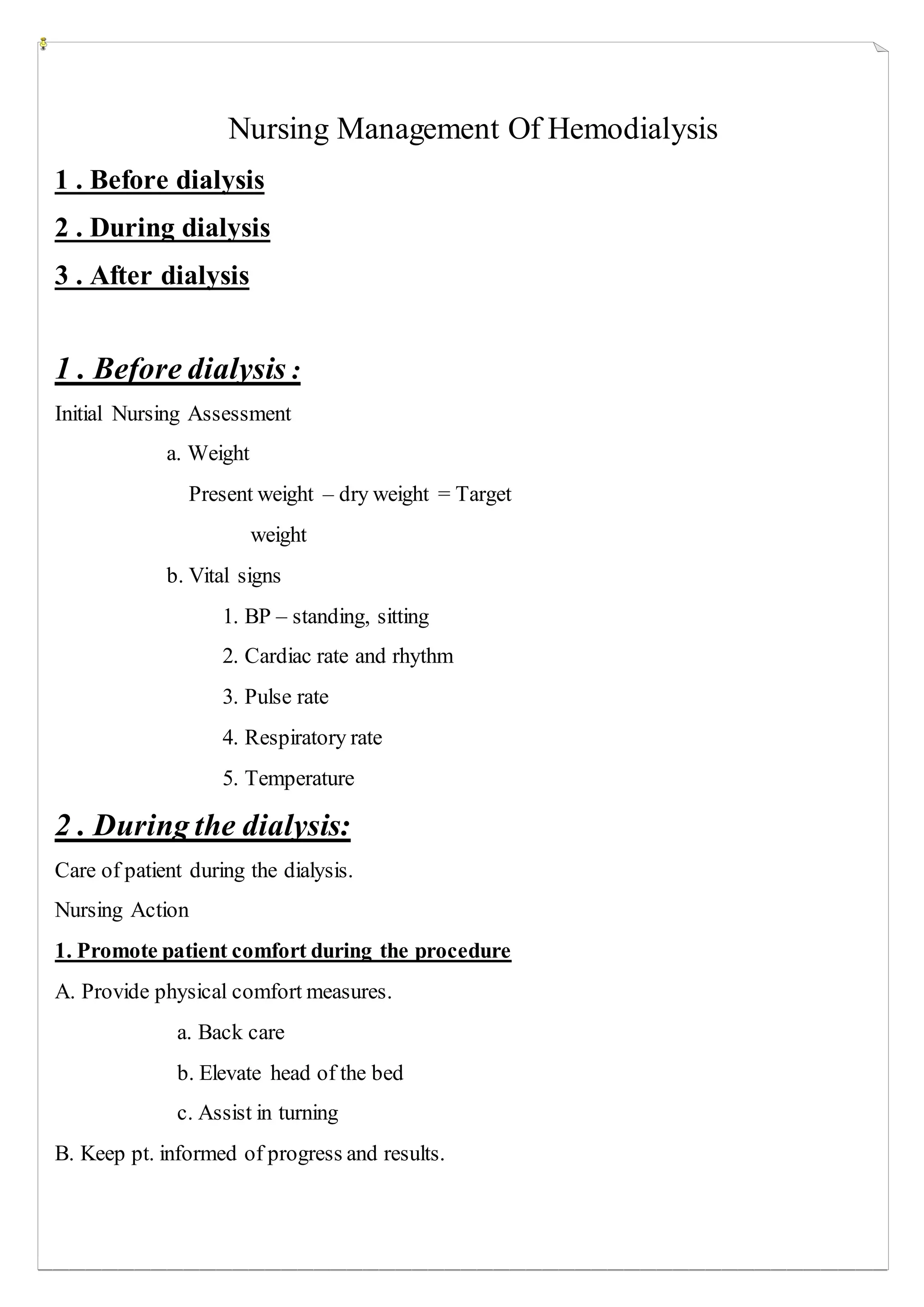 Nursing management of hemodialysis | DOCX