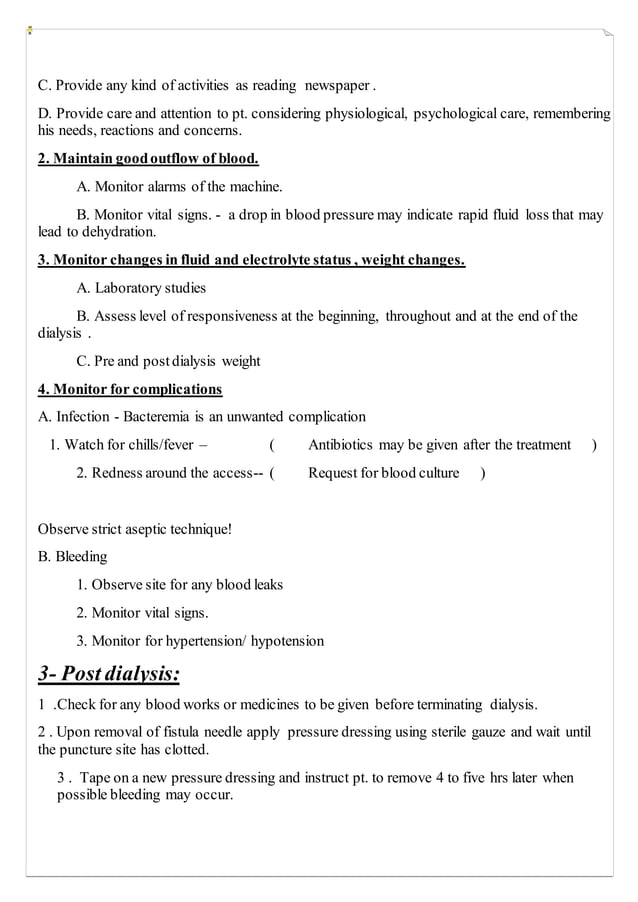 Nursing management of hemodialysis | DOCX | Healthcare Industry | Industries