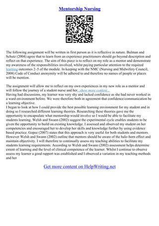 Nursing Mentorship Essay | PDF