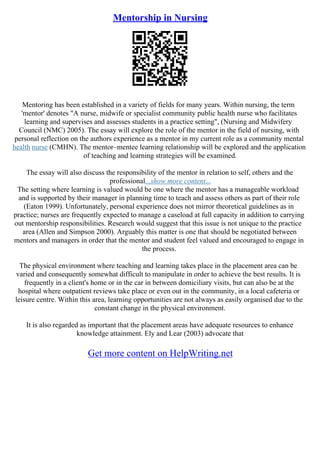 Nursing Mentorship Essay | PDF