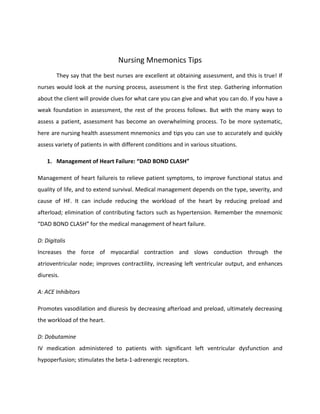 Nursing Mnemonics Cardiac