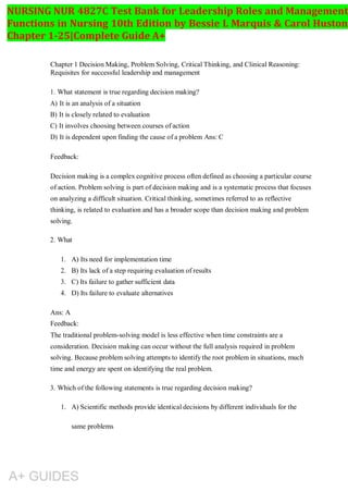 NURSING NUR 4827C Test Bank for Leadership Roles and Management ...