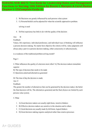 NURSING NUR 4827C Test Bank for Leadership Roles and Management ...