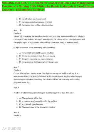 NURSING NUR 4827C Test Bank for Leadership Roles and Management ...