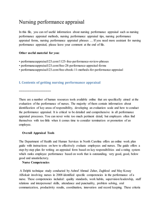 Nursing performance appraisal | PDF