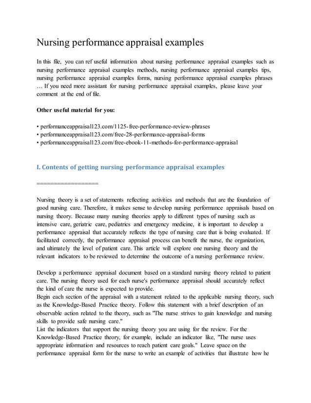 Nursing performance appraisal examples | DOCX