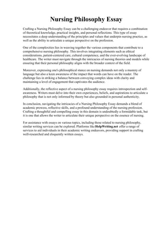 Nursing Philosophy Essay | PDF