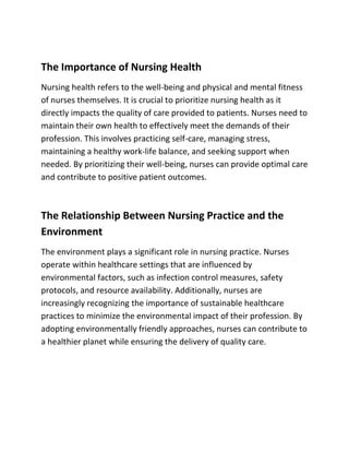 Nursing Practice - Nursing Health & Environment | PDF