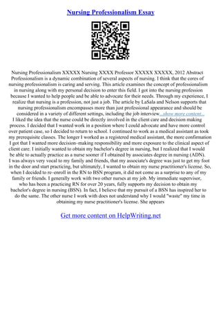 Nursing Profession Essay | PDF