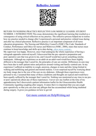Nursing Reflective Essays | PDF
