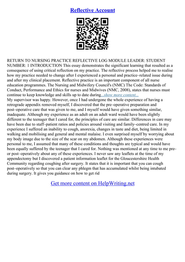 Nursing Reflective Essays | PDF