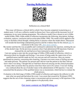Nursing Reflective Essays | PDF