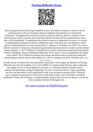 Nursing Reflective Essays | PDF