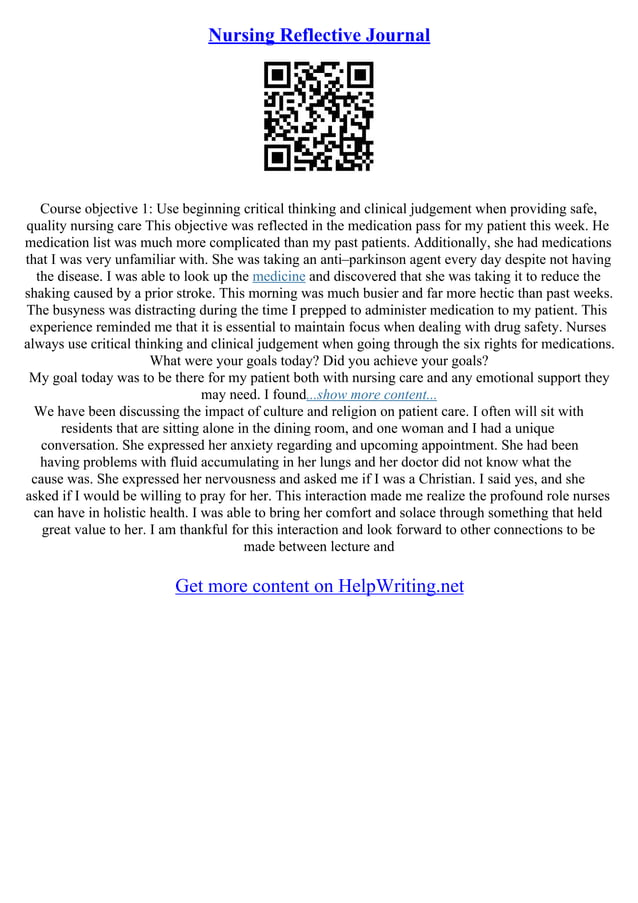 Nursing Reflective Essays | PDF