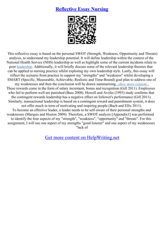 Nursing Reflective Essays | PDF