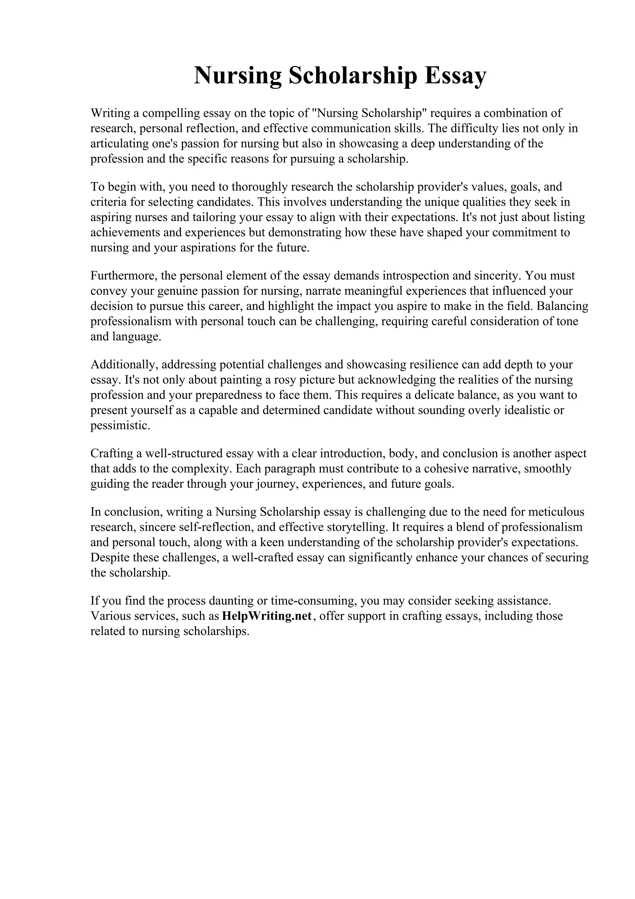 Nursing Scholarship Essay | PDF