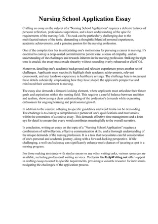 Nursing School Application Essay. Essay For Nursing School Admission ...