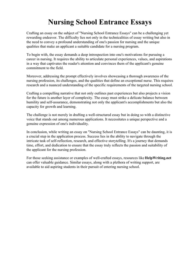Nursing School Entrance Essays. 022 Sample Of Nursing School Admission ...
