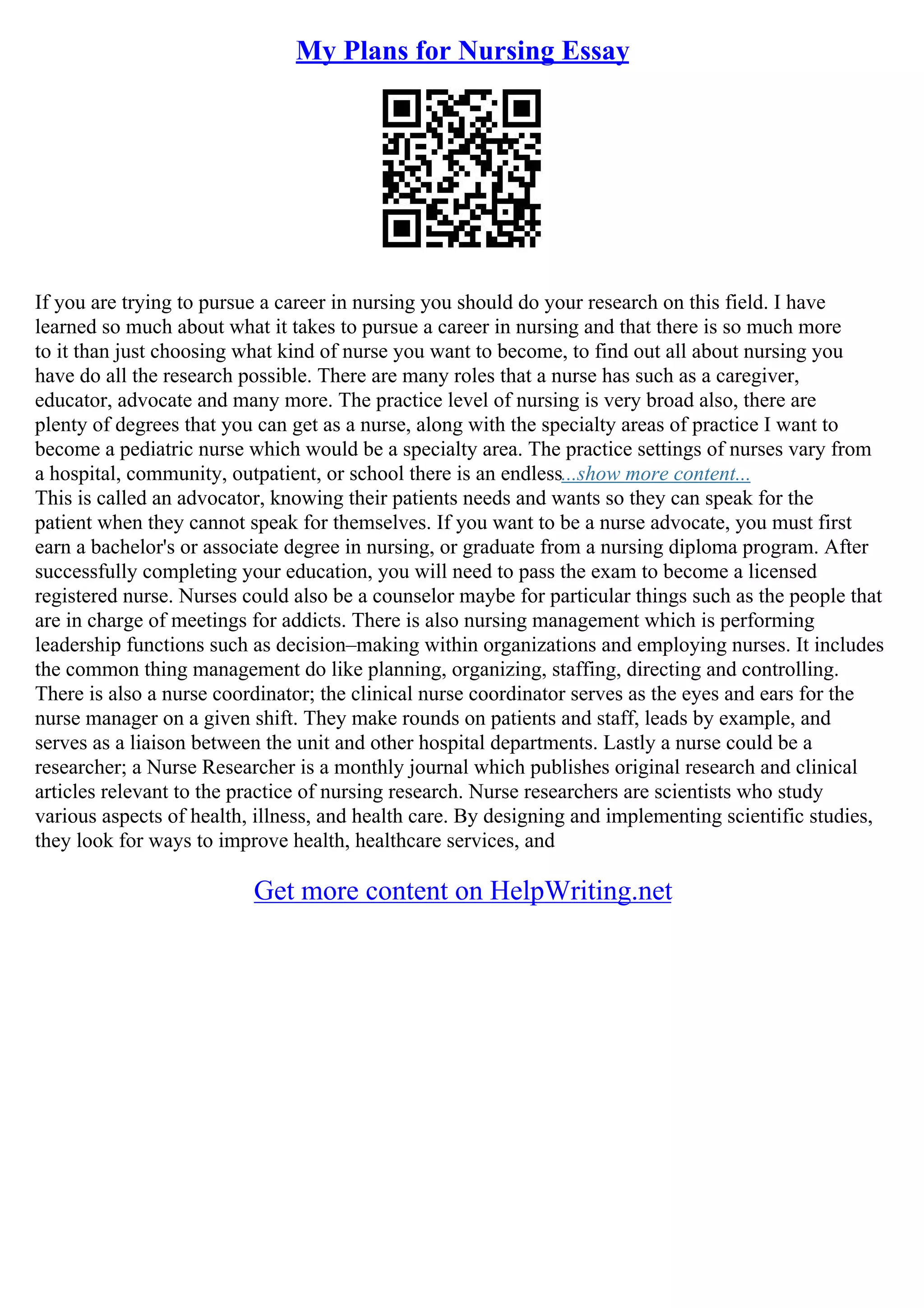 Nursing School Essay Sample | PDF