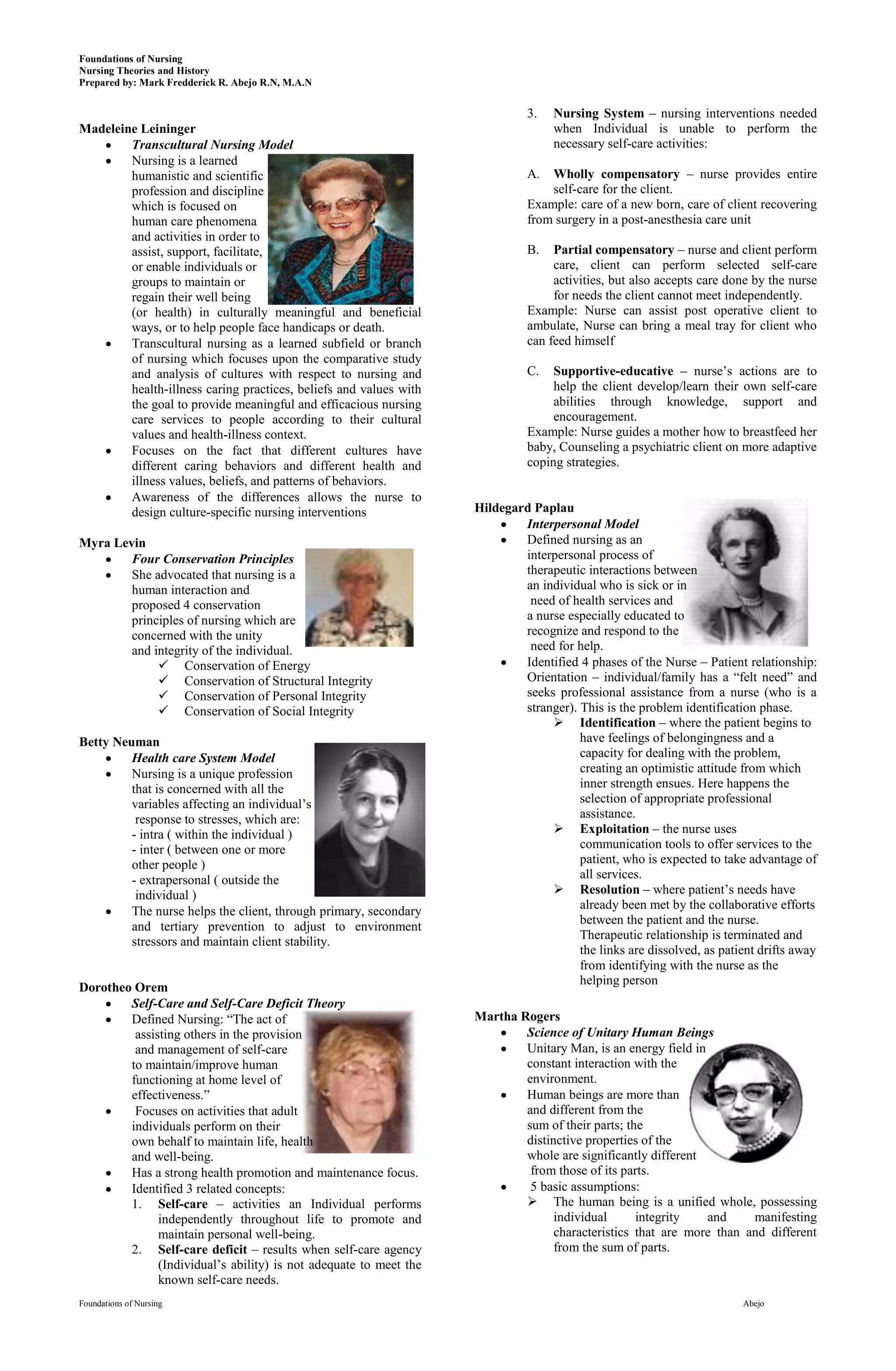Nursing Theories and History | PDF