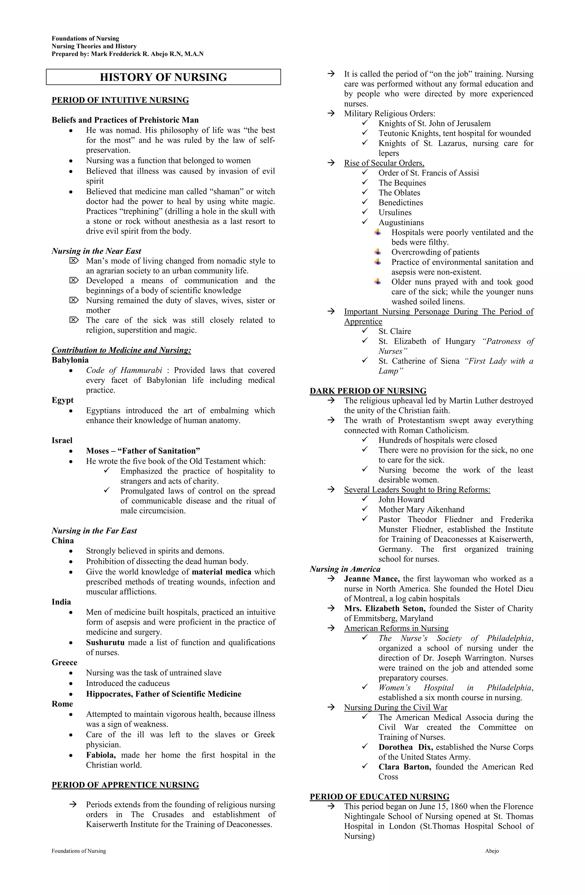 Nursing Theories and History | PDF