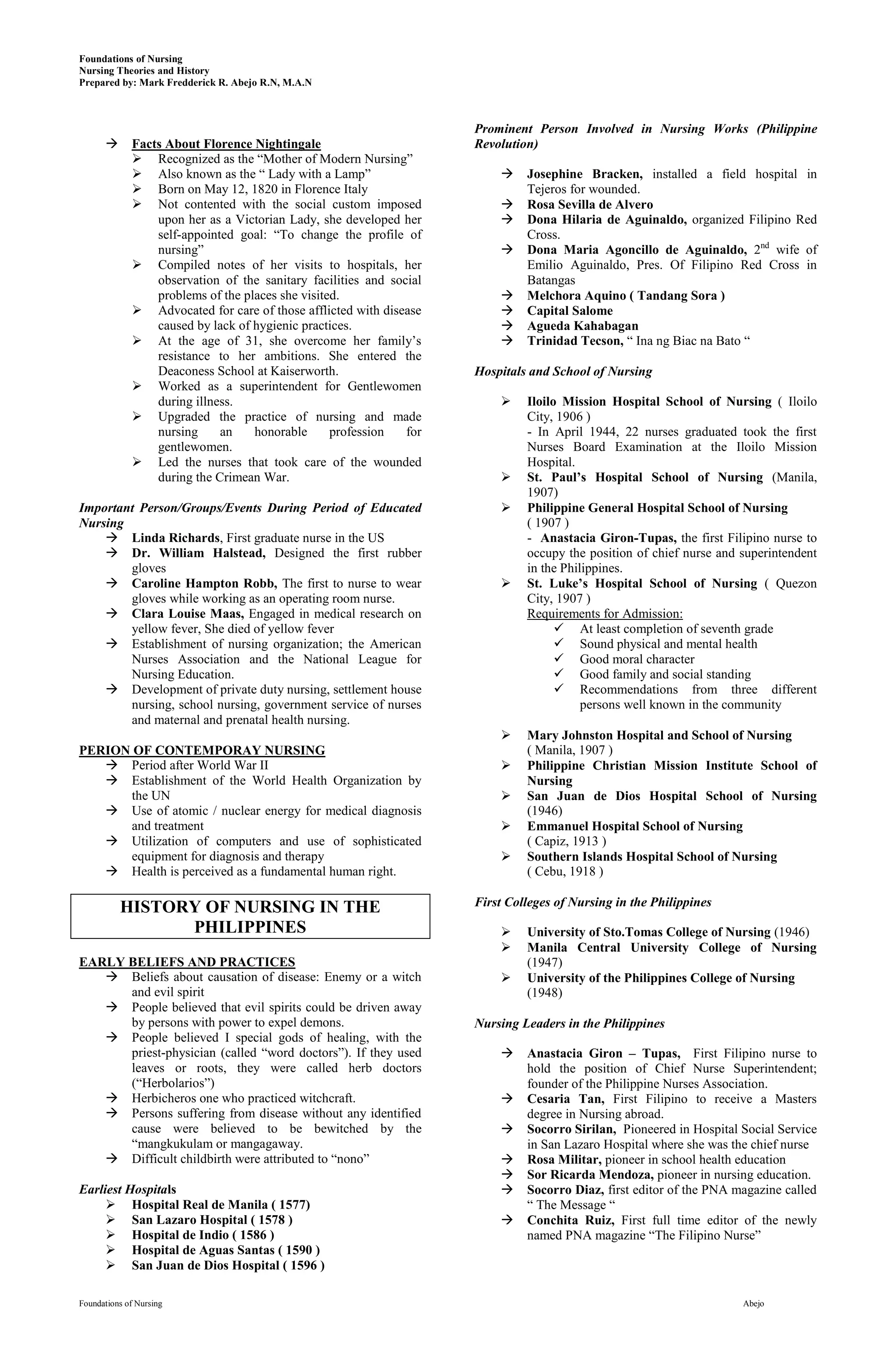 Nursing Theories and History | PDF