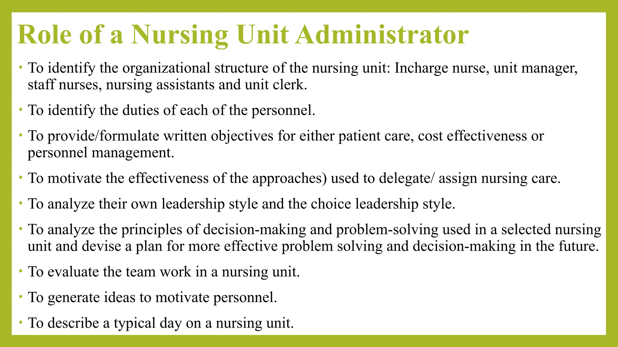 Nursing Unit Management, patient care unit, physical layout of nursing ...