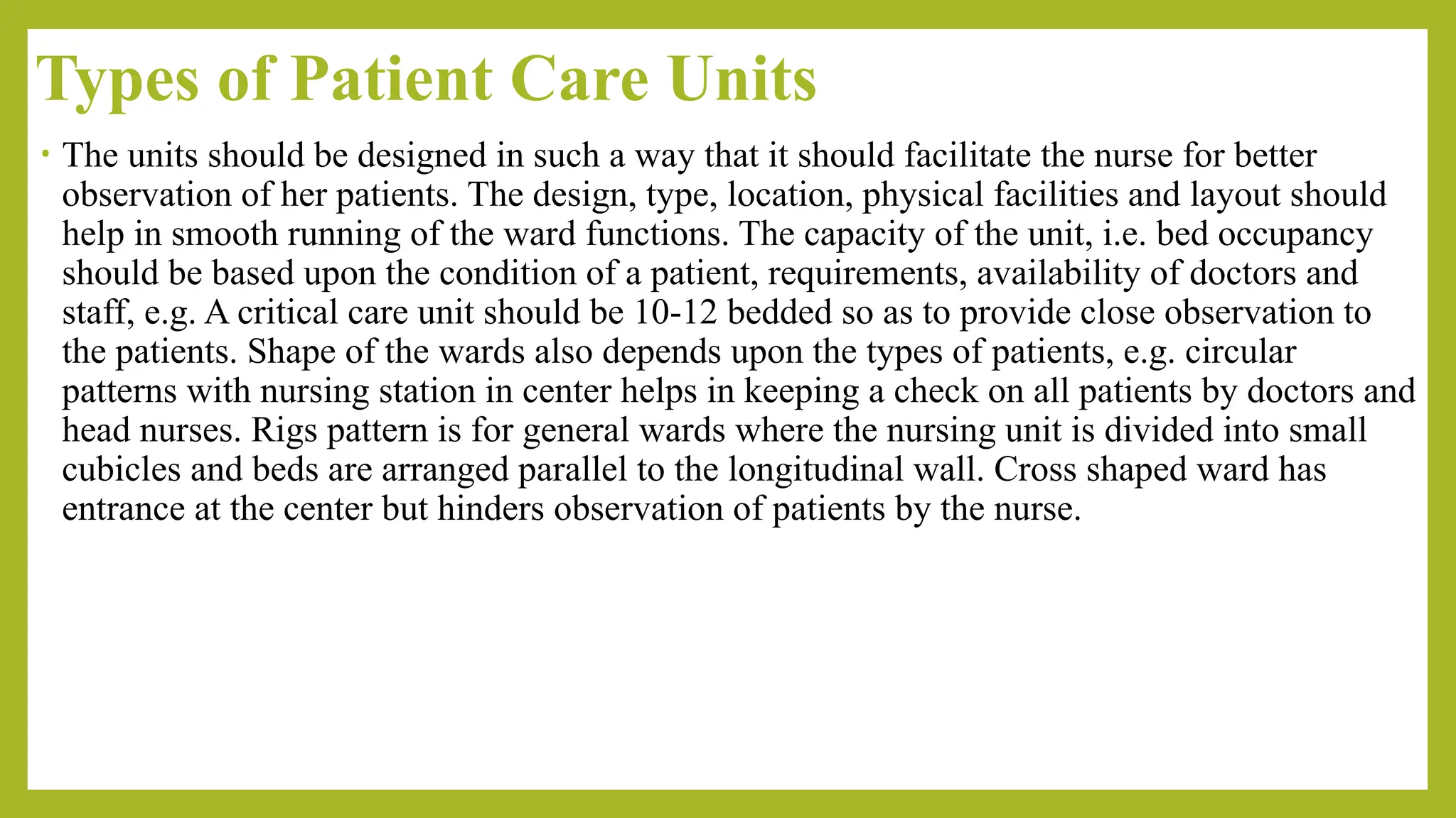 Nursing Unit Management, patient care unit, physical layout of nursing ...