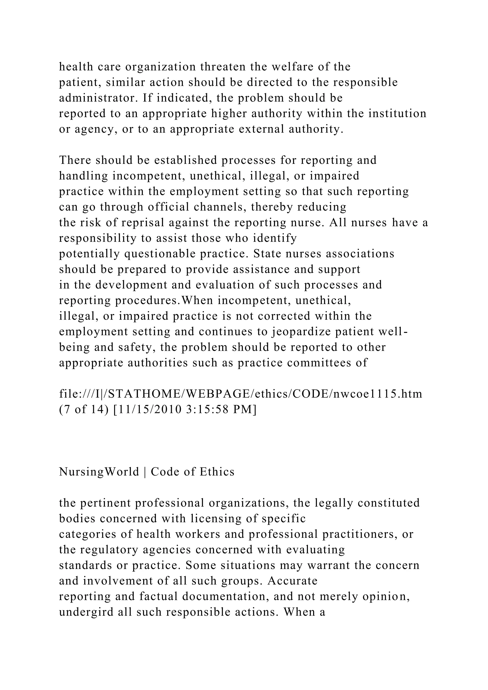 NursingWorld Code of Ethics Code of Ethics for Nurses .docx