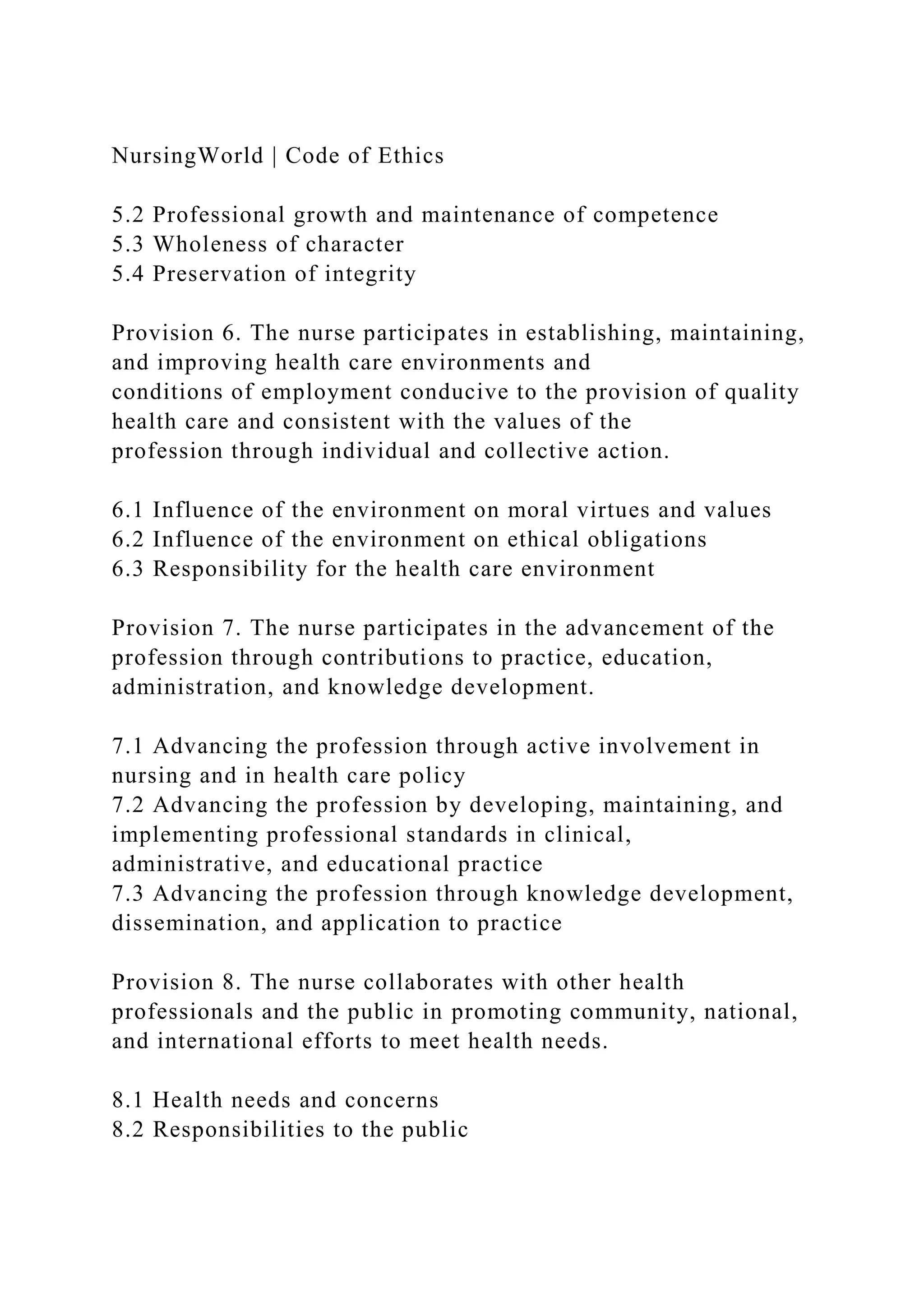 NursingWorld Code of Ethics Code of Ethics for Nurses .docx