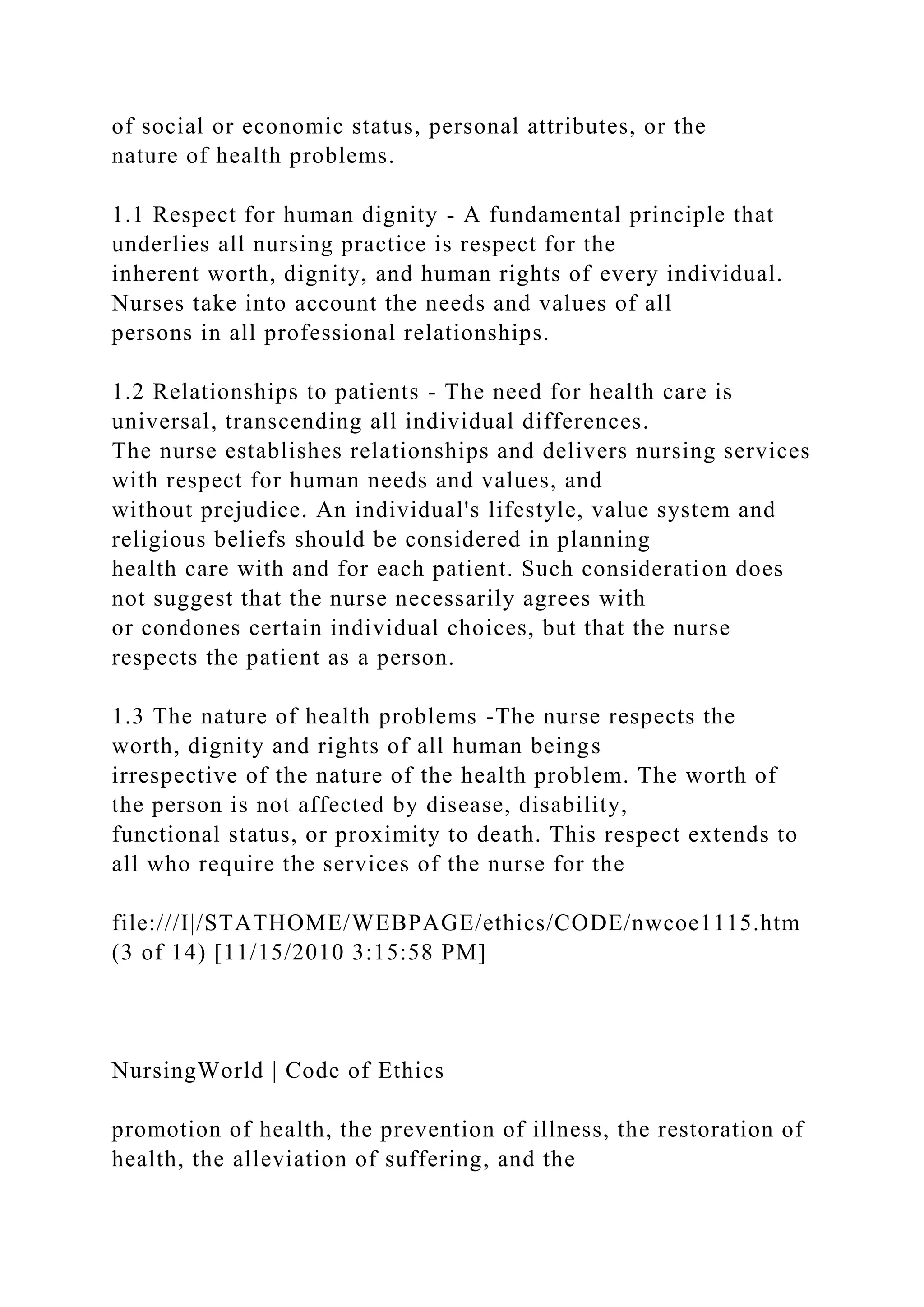 NursingWorld Code of Ethics Code of Ethics for Nurses .docx