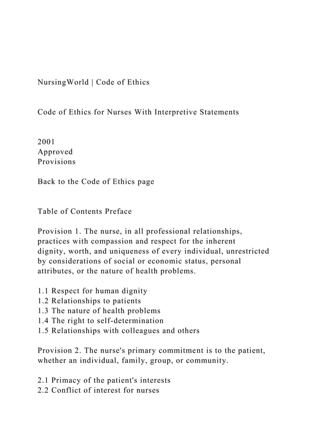 NursingWorld Code of Ethics Code of Ethics for Nurses .docx