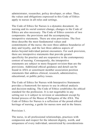 NursingWorld Code of Ethics Code of Ethics for Nurses .docx