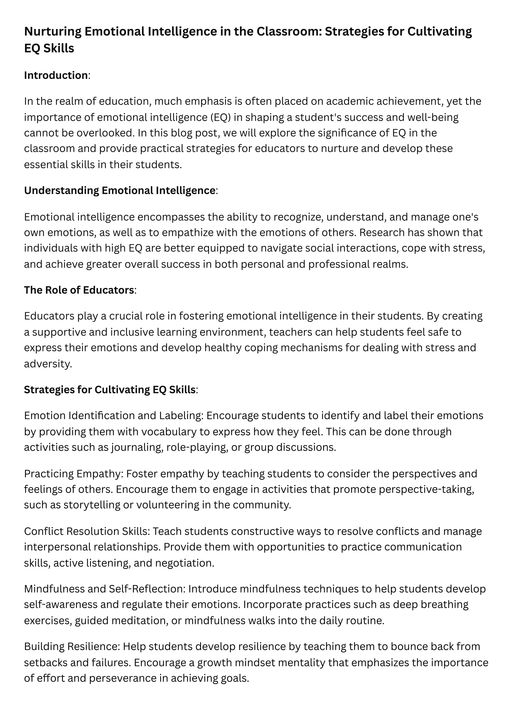 Nurturing Emotional Intelligence in the Classroom Strategies for ...